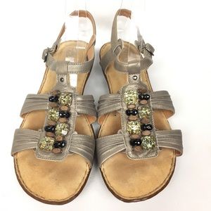 Clarks | Shoes | Clarks Metallic Beaded Ankle Strap Flat Sandals | Poshmark